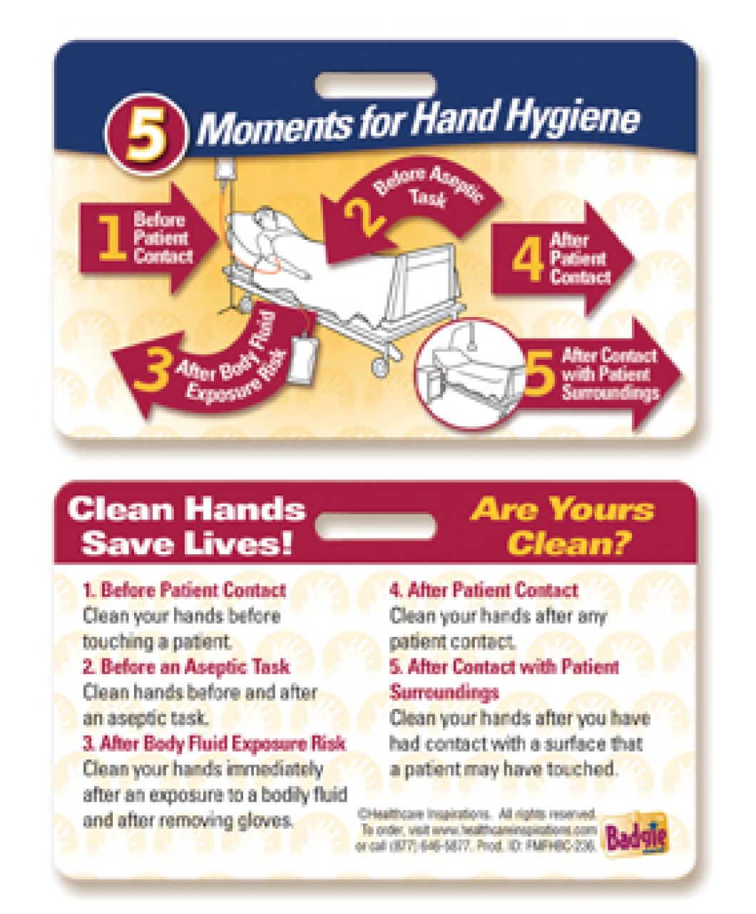 5 Moments for Hand Hygiene Inpatient Badgie™ Card